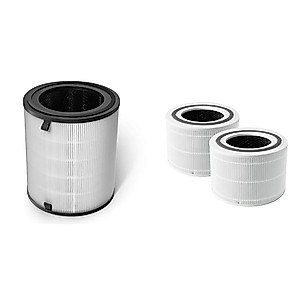LEVOIT Air Purifier LV-H133 Replacement Filter, white & Air Purifier Replacement Filter, 3-in-1 True HEPA, High-Efficiency Activated Carbon, Core 300-RF, 2 Pack, White