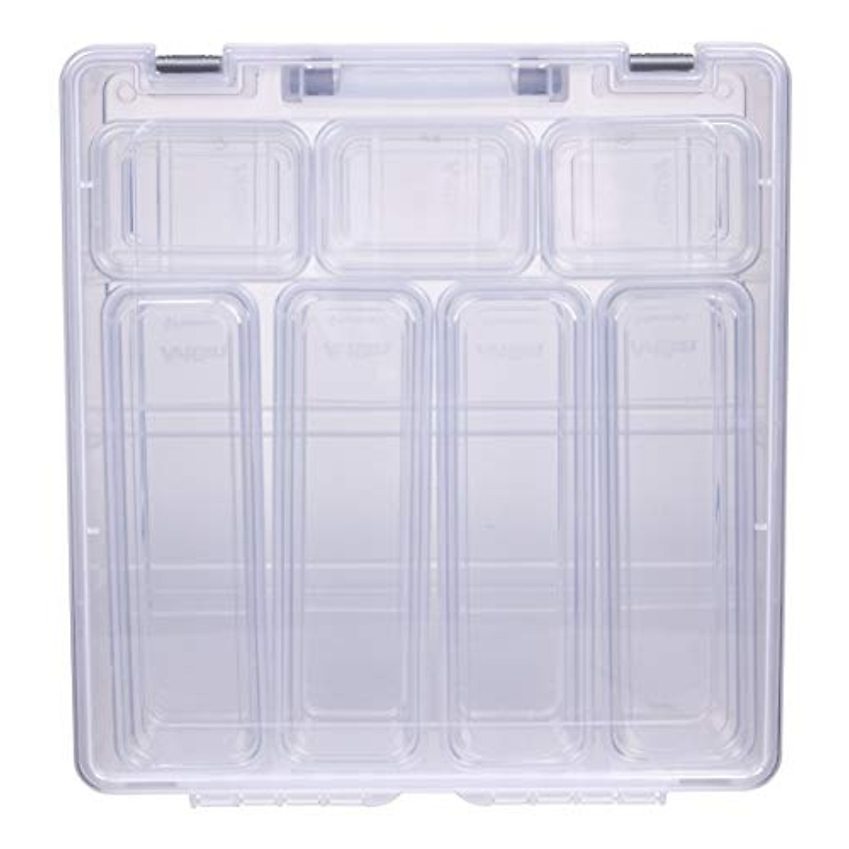 AB Designs 6967ABD Super Satchel with 9 Mixed Bins Inside Stackable Home Storage Organization Container, Clear with Sliver Latches and Handle, w/Long