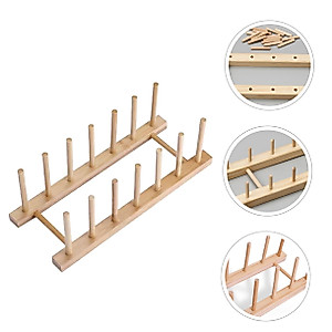 STOBOK Sewing Storage Rack Wood Thread Racks Wooden Thread Holder Sewing Thread Rack Holder Embroidery Thread Rack Yarn Holder Dispenser Crochet Yarn Ball Holder Solid Wood Tool, 29.50X9.80X4.70CM