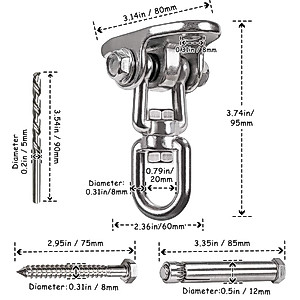 IOH Heavy Duty Swing Hangers Stainless Steel 304, Double Protection Design,【2000 lb Capacity】 360° Rotation, Playground Porch Yoga Seat Trapeze, Hammock Chair, Swing Set Indoor Outdoor