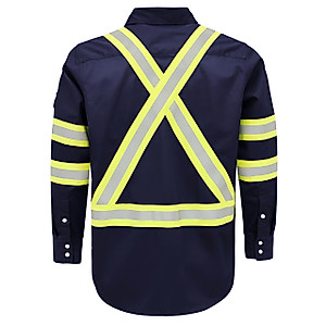 BOCOMAL FR Shirts Hi Vis/High Visibility Flame Resistant/Fire Retardant Shirt 7.5oz Navy FR Shirts for Men
