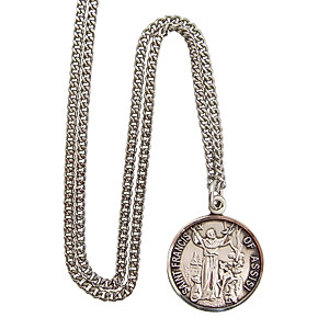 Sterling Silver Catholic Patron Saint Francis of Assisi Round Medal Pendant, 13/16 Inch