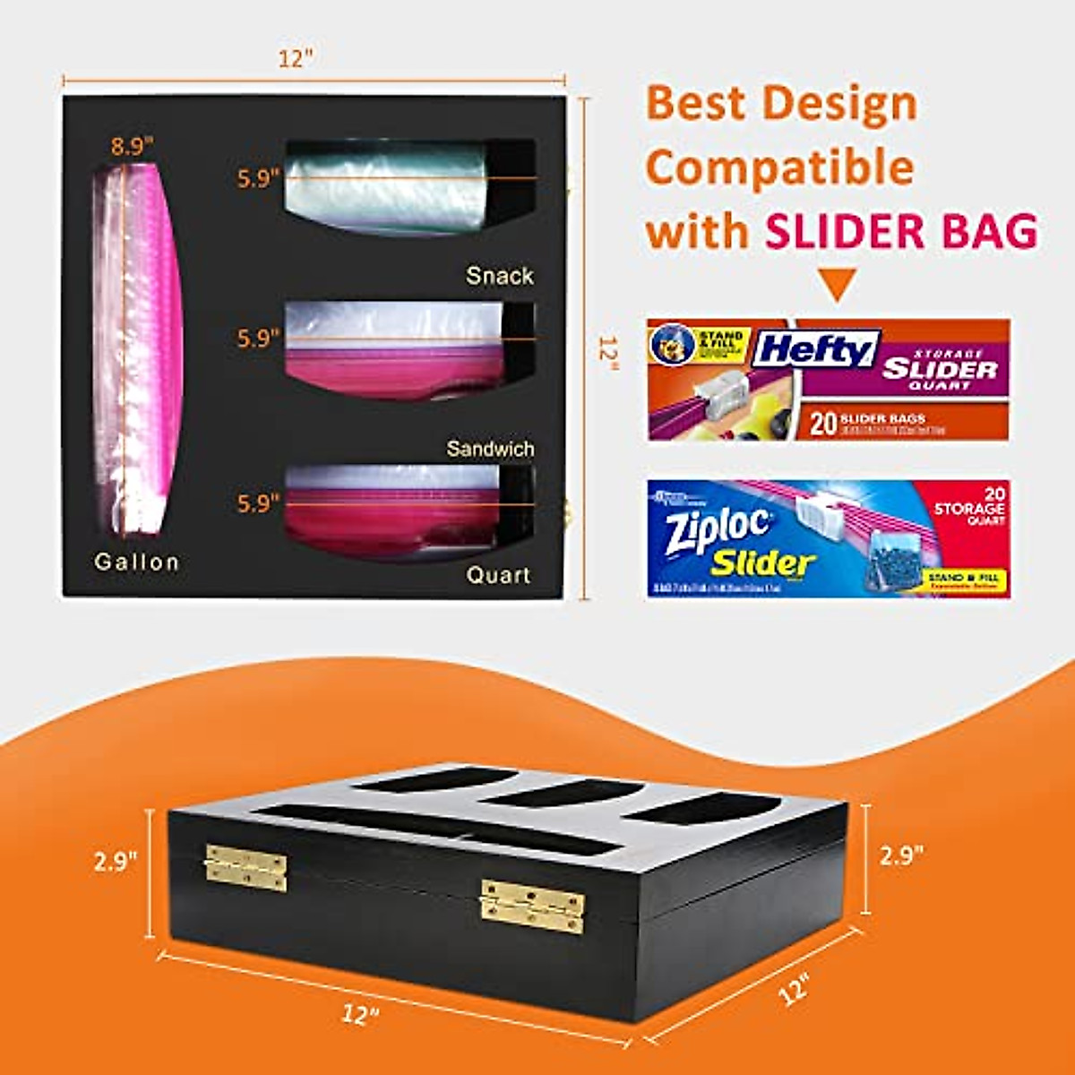 Ziplock Bag Organizer for Kitchen Drawer, Bamboo Organizer, Compatible with Gallon, Quart, Sandwich and Snack Variety Size Bag