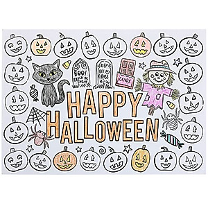 Iconikal Color-Your-Own 2-Sided Reversible Disposable Paper Place Mats, Happy Halloween, 14 x 10-Inches, 22-Count