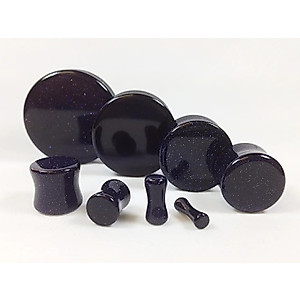 Lobal Domination PAIR of Blue Midnight Goldstone Stone Plugs Sandstone Gauges - up to 38mm available! (1&1/2" (38mm))