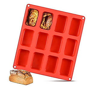 CAKETIME Silicone Mini Loaf pan, Mini Bread Pan Brownie Pan, 12 Cavities Nonstick Food Grade for Baking Mini Bread, Brownie, Cornbread, Cheesecake & Chocolate (1 Pack)