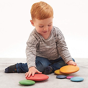 TickiT Rainbow Buttons - Set of 7 - Wooden Stacking Stones for Babies and Toddlers Aged 0+ - Natural Toy for Early Development and Open-Ended Play