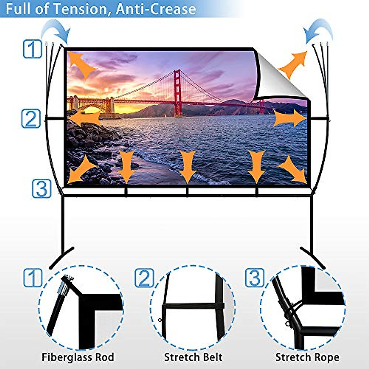 Projector Screen with Stand Foldable Portable Movie Screen 100 Inch（16：9）, HD 4K Double Sided Projection Screen Indoor Outdoor Projector Movies Screen for Home Theater (100 Inch) …