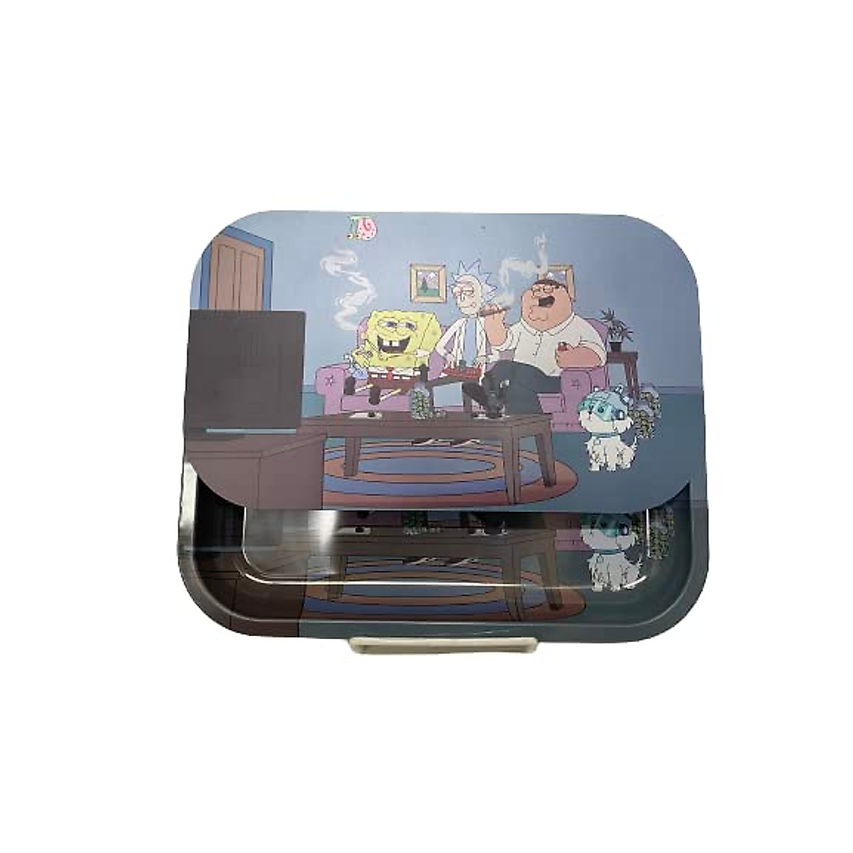 Metal Organizer Rolling Tray Cartoon Anime Design 10x6 Inches Includes Magnetic Cover Lid Multicolor USA10
