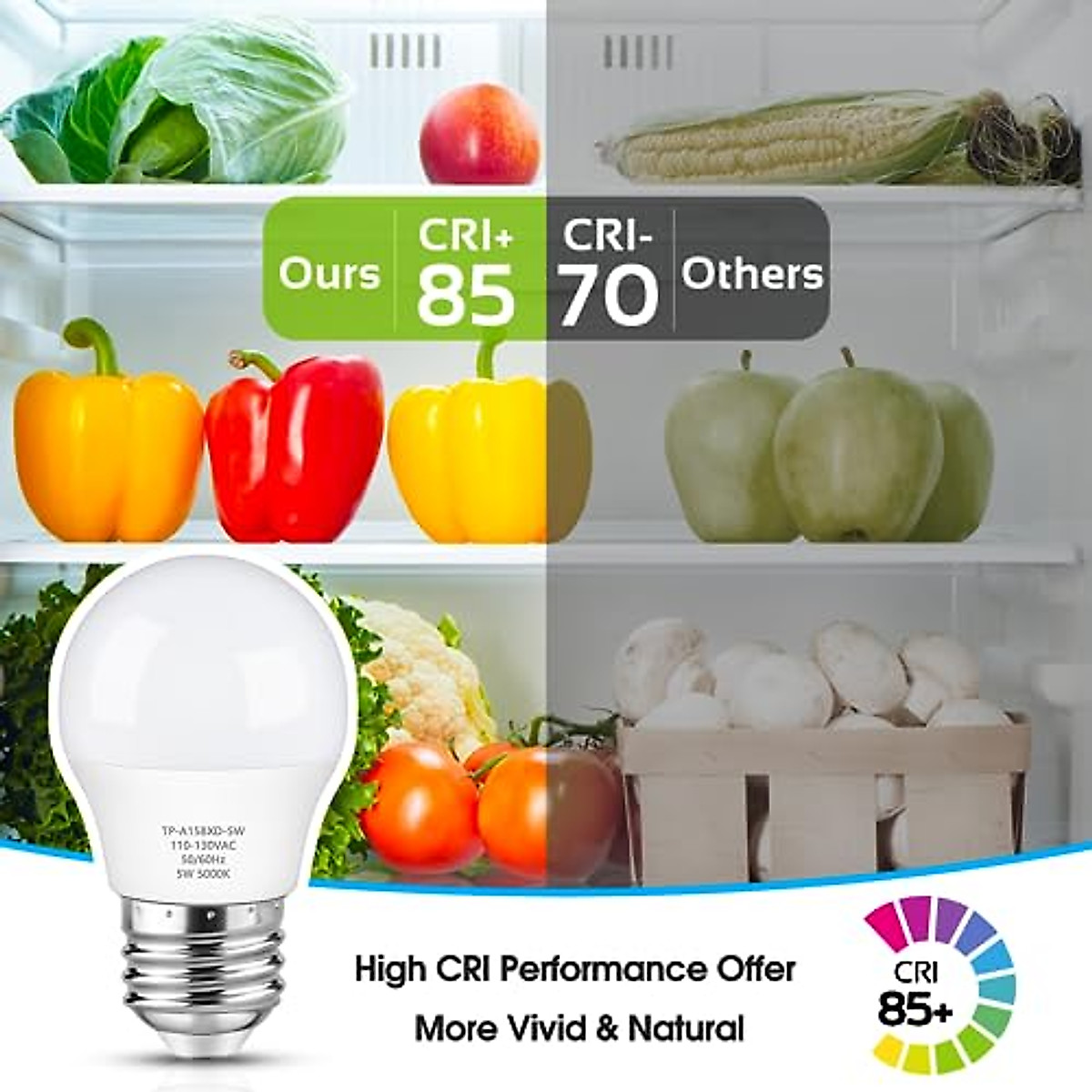 Maylaywood LED Refrigerator Light Bulbs, 40 Watt Equivalent A15 Fridge Bulb Waterproof, Daylight White 5000K, 550LM, E26 Base, Non-Dimmable, 5W LED Appliance Bulb for Frigidaire Home Lighting, 2-Pack