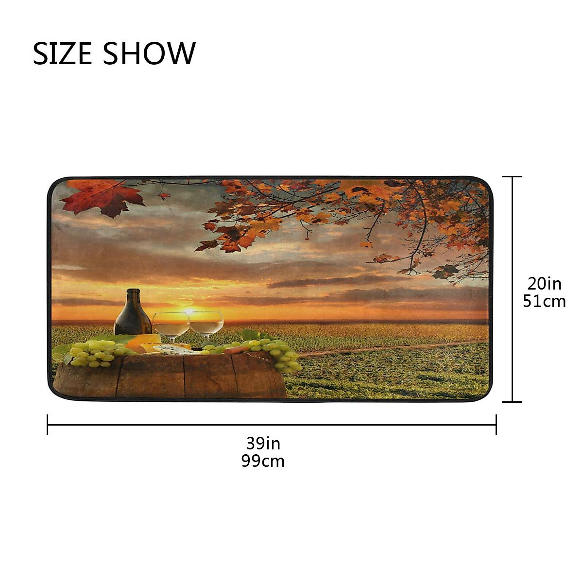 ALAZA White Wine Barrel Vineyard Kitchen Rugs Floor Mat,Non Slip Absorbent Comfort Standing Mat Kitchen Runner Rug for Hallway Entryway Bathroom Living Room Bedroom,39 X 20 Inches