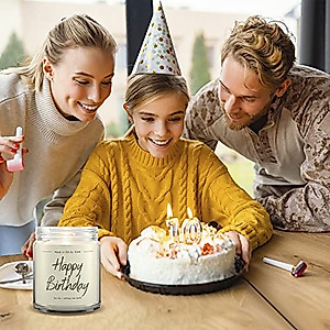 1OAK Happy Birthday Candle - Birthday Cake Candle - Birthday Candles for Women - Happy Birthday Gifts for Women - Happy Birthday Candles Gifts for Women - Bday Gift for Women - Clear Glass Jar 9oz