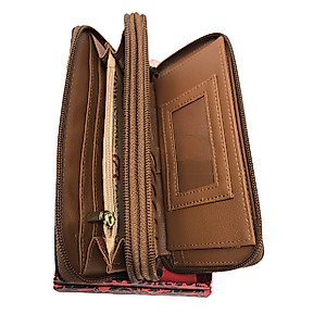 Stone Mountain Large Leather Zip Around Black/Brown Pebble Wristlet Wallet | 8X 1.5 X 4 inch