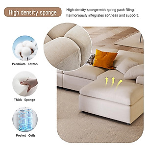 DREAMODERN Modular Couch Sectional Sofa for Living Room, Oversized L-Shaped Sofa with Ottoman Upholstered Reversible Couch for Apartment Spacious Space - Beige