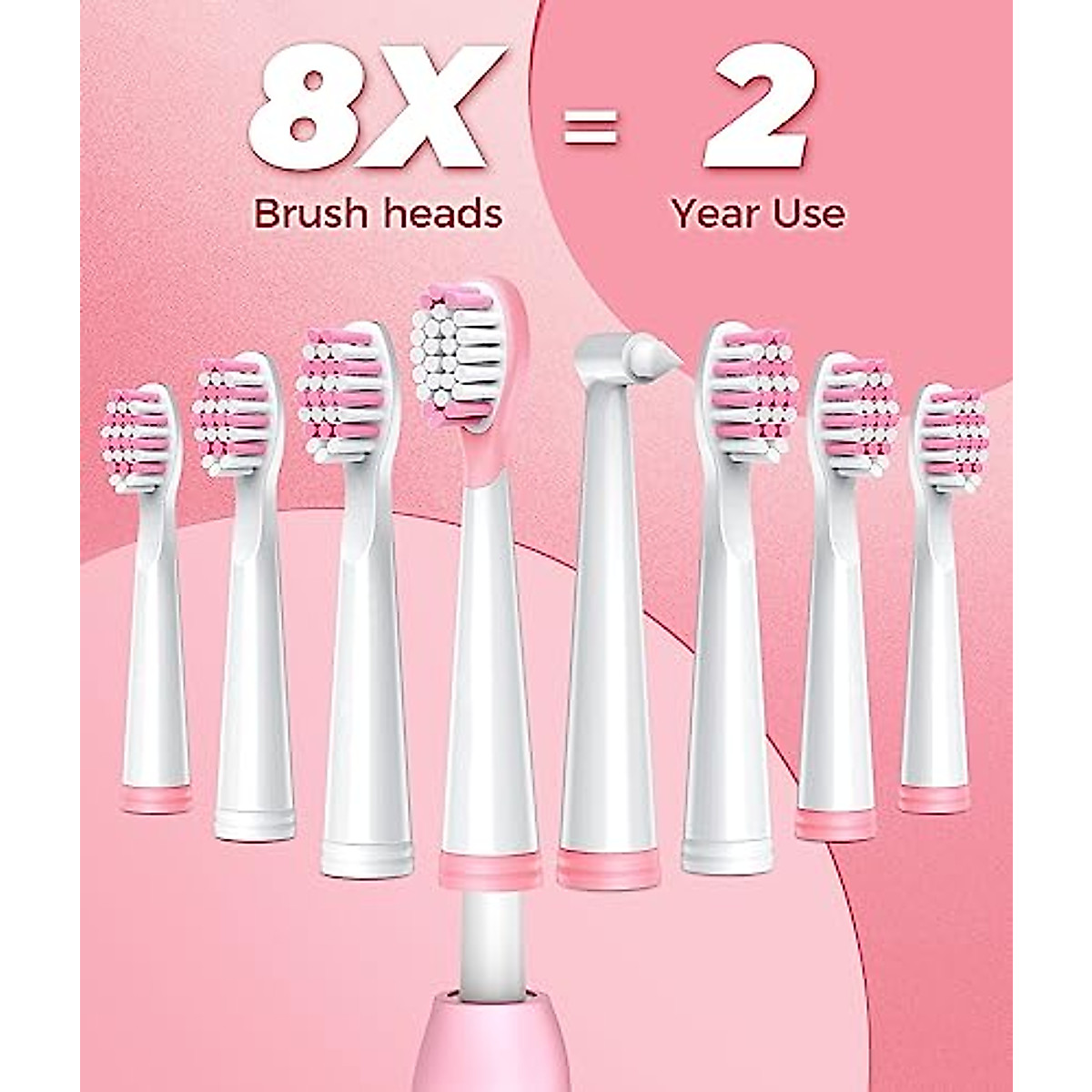 TEETHEORY Upgraded Version-Sonic Electric Toothbrush for Adults with 8 Brush Heads, Power Electric Toothbrush with 40000 VPM 5 Modes, Rechargeable Fast Charge 4 Hours (Pink)