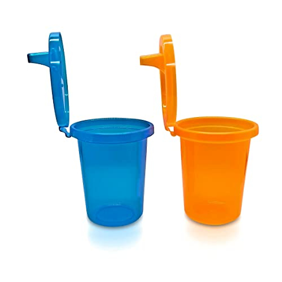 EJA Designs Sippy Cup for 1 Year Old and Toddlers with Attached Lid - Spill Proof, Stackable, Dishwasher Safe - 10 Oz, 4 Count - Never Lose a Lid Again - Baby Sippy Cups (Blue & Orange)