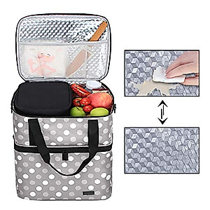 LUXJA Breast Pump Bag with 2 Insulated Compartments for Breast Pump and Cooler Bag, Pumping Bag for Working Mothers (Fits Most Major Breast Pump), Gray Dots