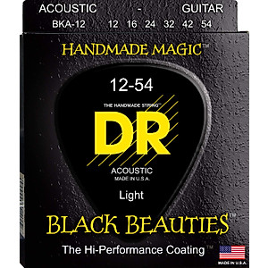 DR Strings Acoustic Guitar Strings, Black Beauties - Black Coated, 12-54