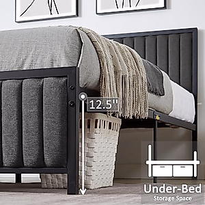 VECELO Queen Bed Frame with Upholstered Tufted Headboard & Footboard, Heavy Duty Steel Slats Platform, No Box Spring Needed, Grey