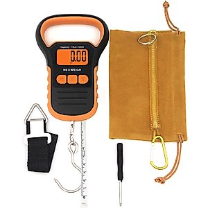 Portable Fishing Scale, Easy to Read, 110lbs/50kg, Digital Fishing Scale with Tape Measure, Large Backlight Display, 3 Weighing Units, Fishing Lanyard, Woven Strap, Tare Funcion