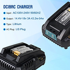 DC18RC DC18RCT Lithium-Ion Battery Charger Compatible with Makita 14.4V-18V Battery LXT BL1415 BL1430 BL1815 BL1820 BL1830 BL1840 BL1850 BL1860 BL1860b
