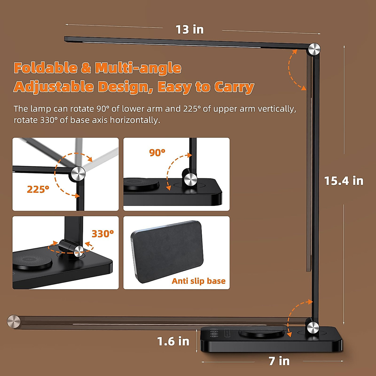 GTIMLMC Desk Lamp with Wireless Charger, LED Table Lamps for Home Office, USB Charging Port, Blue and Warm Bedside Night Light, Touch Dimmable, Eye-Caring, Timer, with Adapter, Black