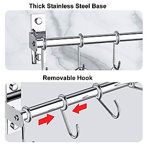 Ninonly Kitchen Sliding Hooks Stainless Steel Utensil Hanging Rack with 10 Removable S Hooks Wall Mounted Kitchen Rail Organizer for Cooking Utensils BBQ Tools Hanger Bar (Silver)