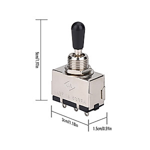 Guitar 3 Way Toggle Switch, Metal Enclosed 3 Way Selector Switch with Black Brass Tip Knob Replacement Part for Style Electric Guitar