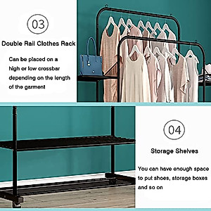STONCEL Clothing Rack with Shelves, Portable Garment Rack on Wheel, Double Rails Rolling Clothes Rack for Hanging Clothes, 31.8 x 19.8 x 61.2 Inches (White)