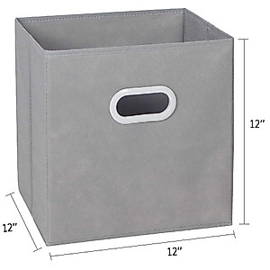 MAX Houser Fabric Storage Bins Cubes Baskets Containers with Dual Plastic Handles for Home Closet Bedroom Drawers Organizers (Cattail Gray)