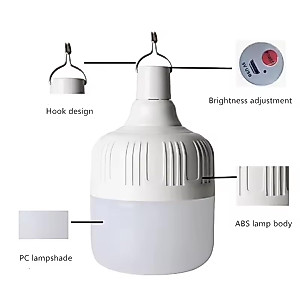 Multi-Functional Emergency LED Light Bulb with USB Charging, Capable to Recharge Mobile Devices , Ideal for Power Outage, Tent Camping, Fishing (WHITE-LED-100W)
