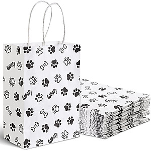 Shindel 24PCS Party Favor Bags, Kraft Paper Retail Grocery Bags Paw Prints Gift Bags with Handles for Christmas Children's Day Boys Girls 5.5 x 2.8 x 7.9 inch