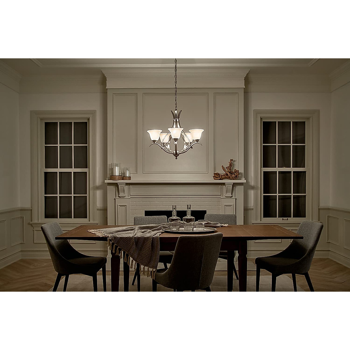 Kichler Dover 23" 5 Light Chandelier with Etched Seeded Glass in Brushed Nickel