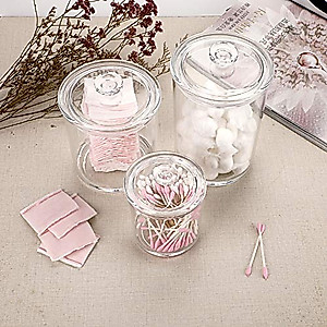 Hipiwe Clear Plastic Apothecary Jars with Lid, Large Size Bathroom Storage Canister Jar Cotton Ball and Swab Organizer Q-Tips Holder, 60-Ounce, 30-Ounce and 15-Ounce, Set of 3