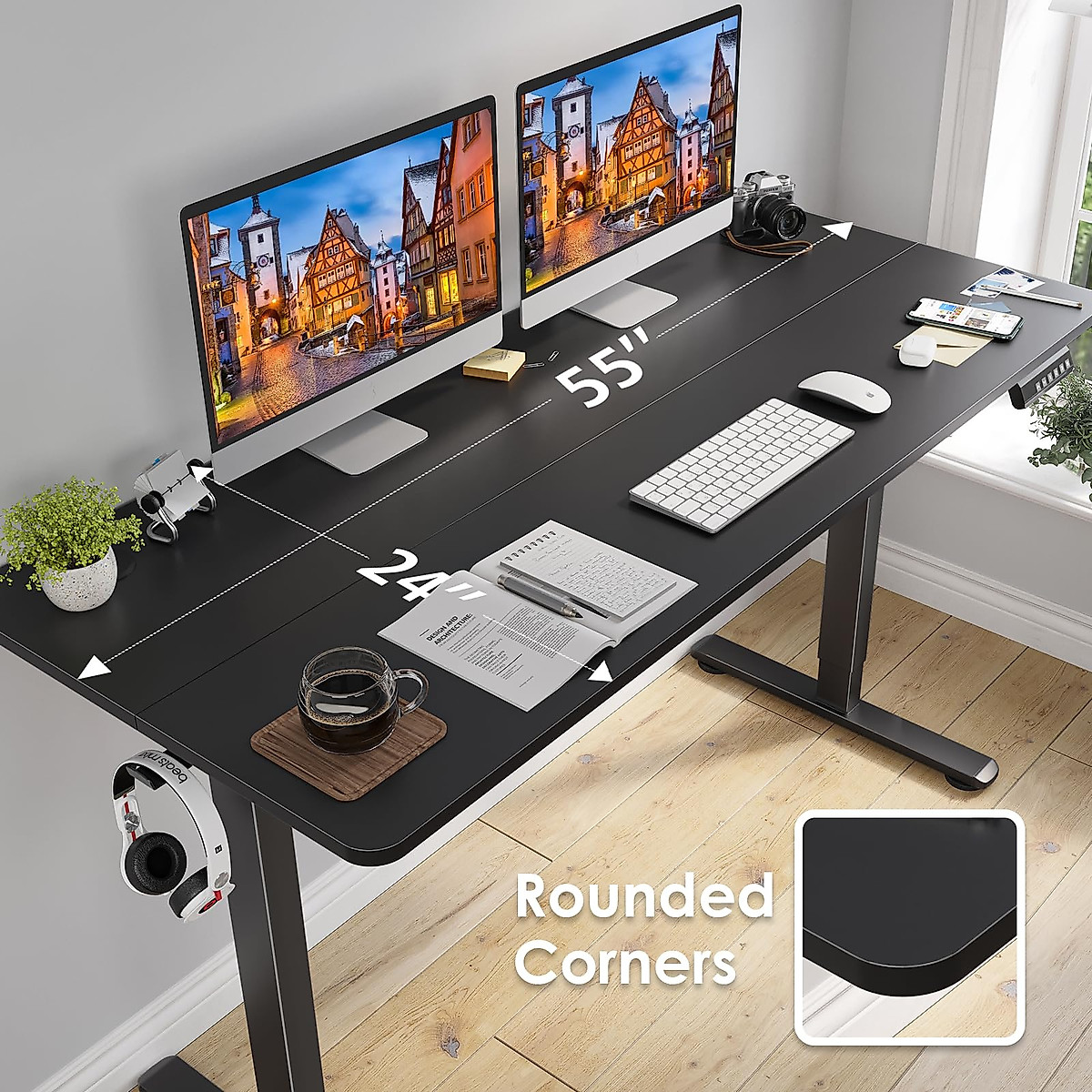 STARY Electric Standing Desk Adjustable Height Sit Stand Home Office Desk with Splice Board