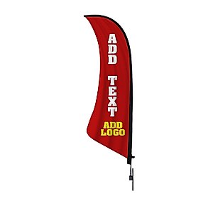 BannerBuzz Custom Shark Fin Flags with Hardware includes Aluminum Flag Pole & Ground Spike Base or Cross Base, Flutter Flag for Promotional Display Advertising, Indoor-Outdoor, Trade Shows (3.67 x 14.67 , Double Sided with Spike Base)