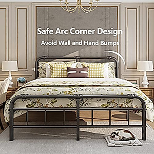 Uliesc 14 Inch King Size Bed Frame with Headboard and Footboard, No Box Spring Needed Heavy Duty Metal Platform, Premium Steel Slat Mattress Foundation with Storage, Noise Free Iron-Art Bed Frame