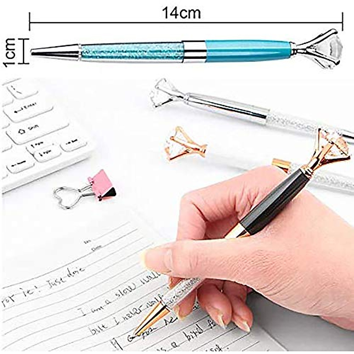 Diamond Metal Ballpoint Pen, 12 Pack Colors Big Metal Pens with Diamond Top for School Office Supplies Beautiful Metal Ballpoint Pen for Women Co-Workers Kids