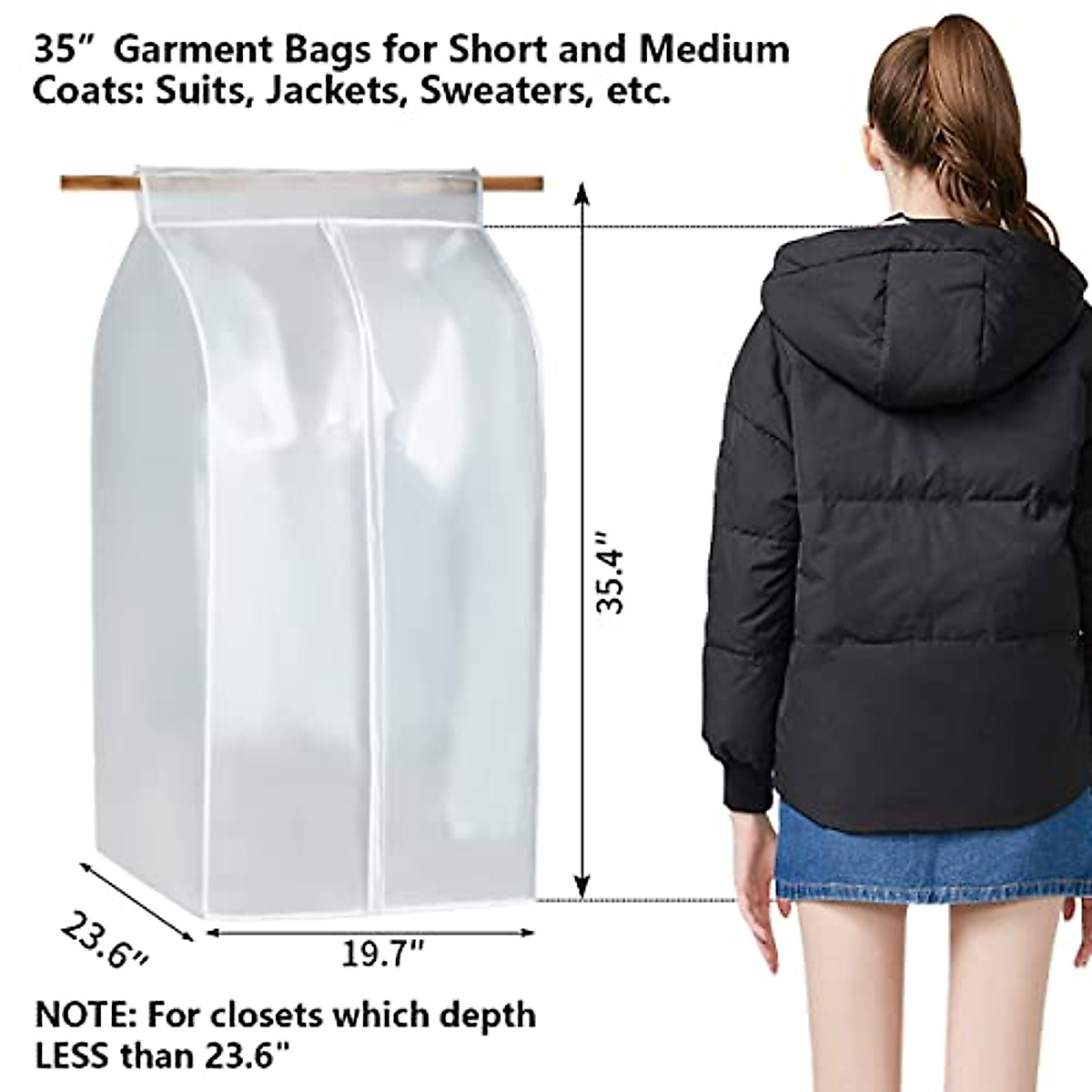 Neysuk Hanging Garment Clothes Cover, Translucent Hanging Garment Rack Cover with Zipper Garment Bags for Suit Coats Closet Storage 35 inch (2 Pack)