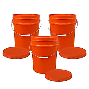 5 Gallon Plastic Bucket with Airtight Lid I Food Grade Bucket | Orange | BPA-Free I Heavy Duty 90 Mil All Purpose Pail Reusable I Made in USA |3 Count