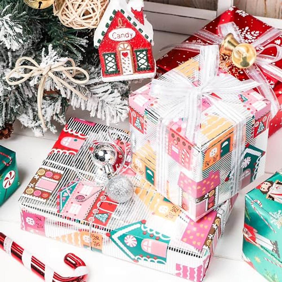 LeZakaa Christmas Metallic Foil Wrapping Paper - Mini Roll - Nutcracker/Snowflake/House Print for Gift Wrap, DIY Craft - 17 x 120 inches - 3 Rolls (42.5 sq.ft.ttl.)