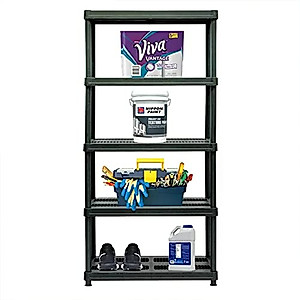 Juggernaut Storage RS3618-5BLKAMZ 36"W x 18"D x 72"H 5-Shelf Resin Shelving, 600 lb Capacity Black