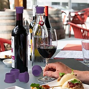 H H&J HUAJIAN Reusable Silicone Wine Bottle Stopper for Easy Removal and Secure Attachment, Set of 6 In Multiple Colours (Purple)