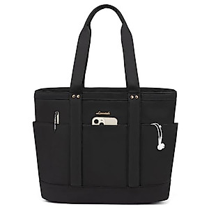 LOVEVOOK Tote Bag for Women Large Shoulder Bag, Lightweight Work Tote Bag for Teacher, 15.6 Inch Laptop Bag with Luggege Strap, fits College Business Daily Travel Black