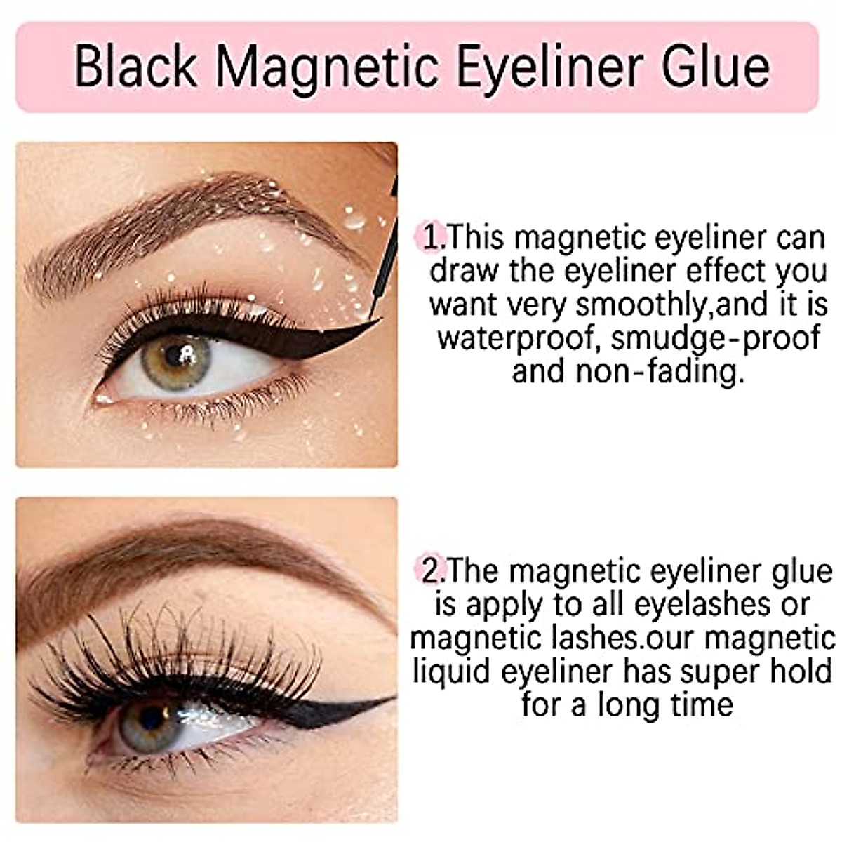 Magnetic Eyeliner 3PCS Smudge Resistant Magnetic liner,Works with All Magnetic Eyelashes,No iron powder and Natural Look,Easy to apply and No Glue needed (3PCS, Gold+Black)