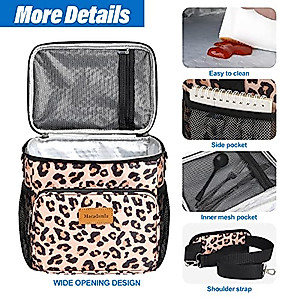 Insulated Lunch bag for Women/Men, Reusable Lunch box Cooler Bag for Adult,Collapsible Lunchbox Bag Leakproof Small Lunch Bag with Shoulder Strap for Work Office Picnic Beach Leopard S