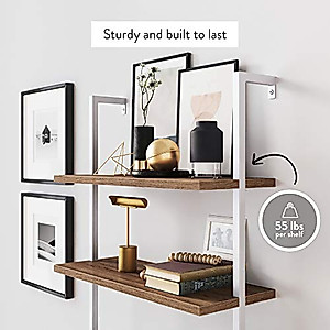 Nathan James Theo 6-Shelf Tall Bookcase, Wall Mount Bookshelf, Rustic Oak/White & Ellipse Multipurpose Storage Cabinet, Entryway Modern Buffet or Kitchen Sideboard with Glam Gold Brass Accent, White