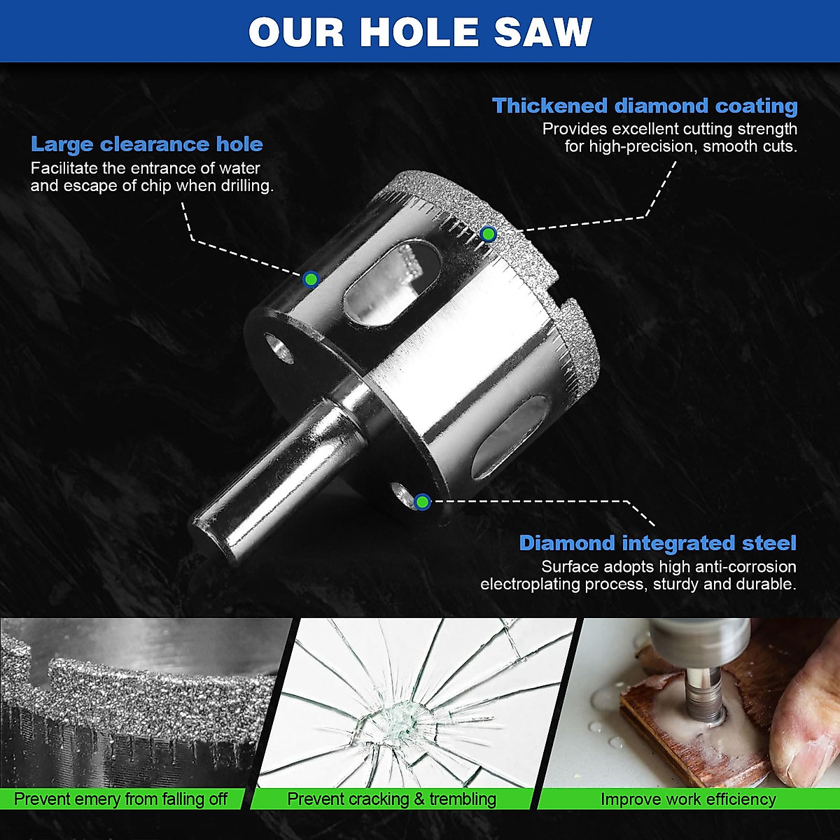 Diamond Hole Saw Kit 17PCS Drill Bits Sets with Double Suction Cups Guide Jig Fixture from 4 mm-83 mm Hollow Drill Set for Ceramic, Glass, Tile, Porcelain, Marble, Granite