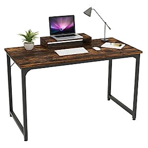 Mo.tools 47 Inch Computer Desk Sturdy Office Desks with Monitor Stand, Laptop Notebook Study Writing Table for Home Office, Workstation, Bedroom,Vintage Brown