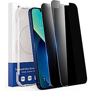 Syncwire Privacy Screen Protector for iPhone 13/13 Pro/14 (6.1'') - 2 Pack Anti Spy Tempered Glass Easy Installation Frame, 9H Hardness, Shatterproof, Bubble Free Private Tempered Glass - Black